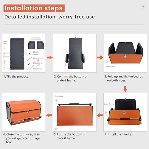 XCF Trunk Organizers for Suv, Collapsible Leather Car Trunk Organizer with Lid and Sturdy Handle for BMW Small Storage Box (11.4 x 16.9 x 12.2, Orange)