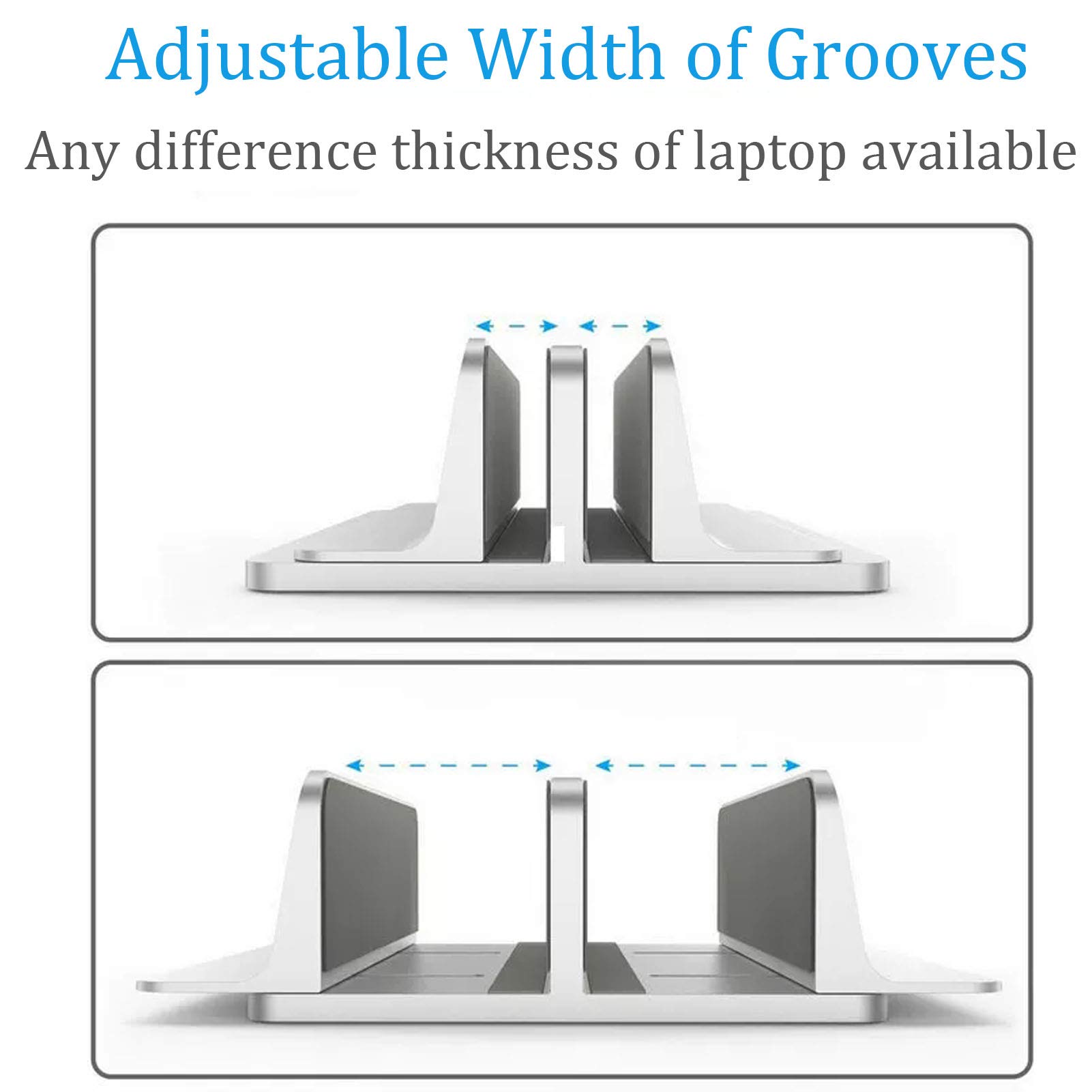 TTCR-II Laptop Stand Vertical Placement Holder, Dual-Groove Aluminum Computer Stand with Adjustable Docks Fits MacBook Air Pro, Dell XPS, HP, Lenovo More 10-15.6” Laptops
