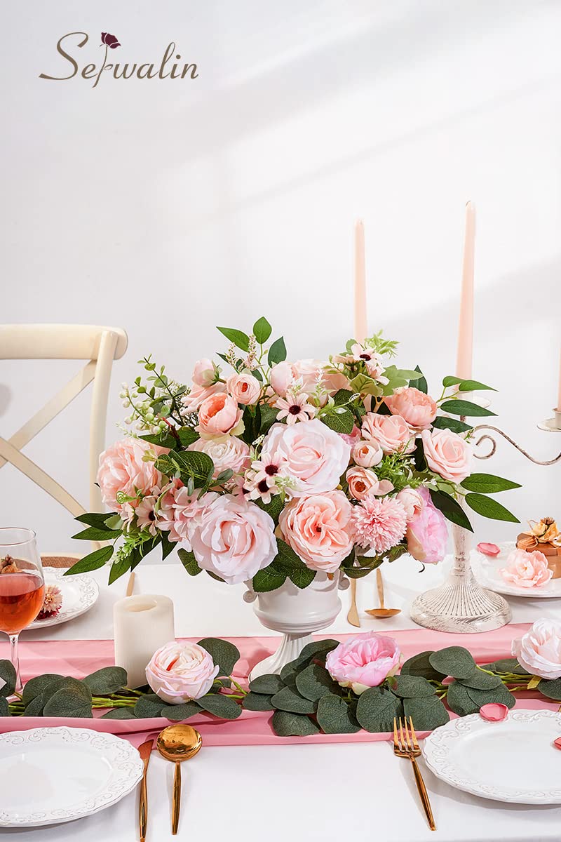 Serwalin Artificial Flowers Pink Wedding Flowers Silk Flowers with Stems Fake Cake Flowers for Wedding Bouquets Centerpieces Spring Decor Baby Shower Decoration