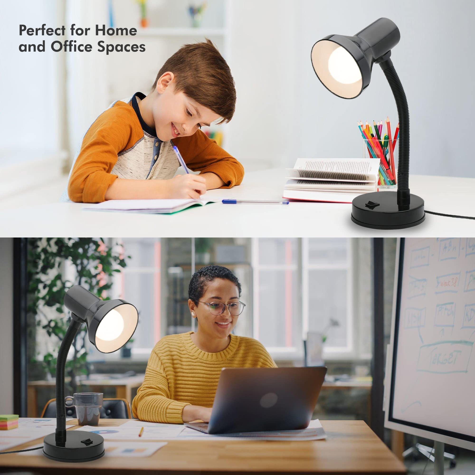 Xtricity Gooseneck Desk Lamps with Adjustable Gooseneck Arm, Metal Desk Lamp with 7W A19 LED Bulb, 120 Volt, Convenient On/Off Switch, 14" Inch Tall (36cm), Black Finish