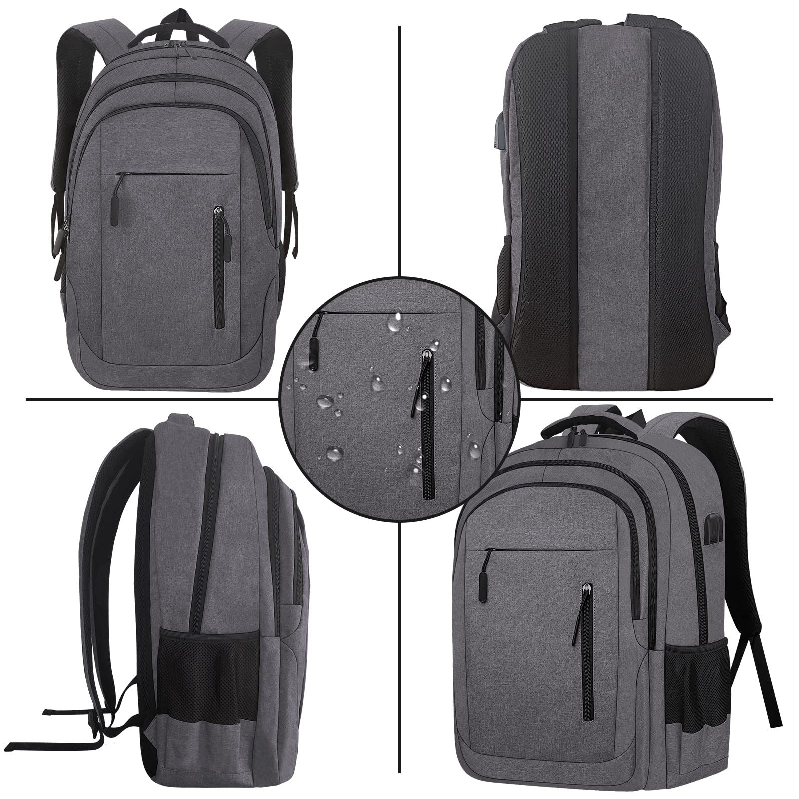 Wesoke Laptop Backpack for Men, 17.3 Inch Travel Backpacks BookBag with Laptop Compartment, Water Resistant Business Work Casual Computer Daypack with USB Charging/Headphone Port, Dark Grey
