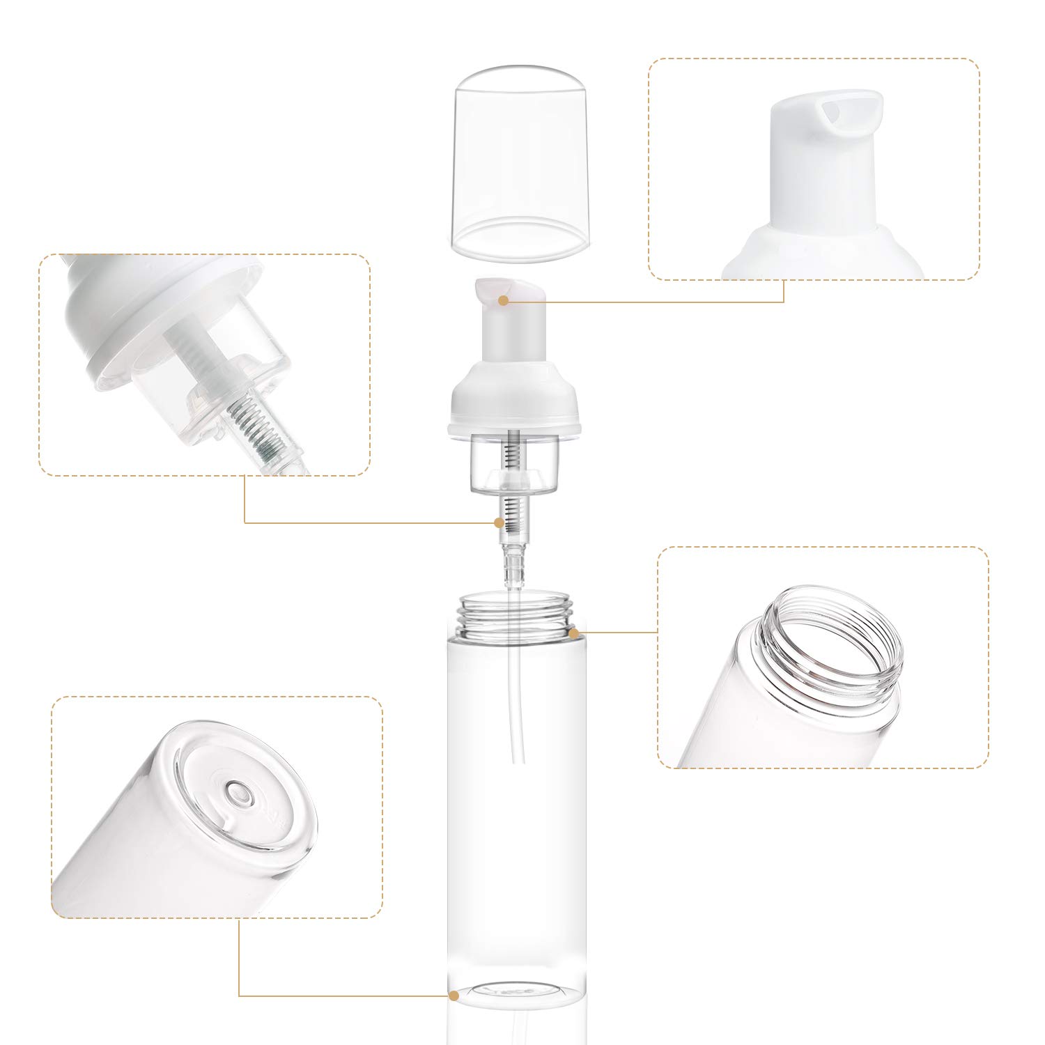 Set of 16 Plastic Foamer Pump Bottle Mini Liquid Foaming Bottles Empty Travel Foam Soap Dispenser for Refillable Travel Hand Soap Foaming, Shampoo, Castile (60ML/2oz)
