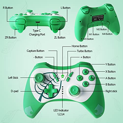 Wireless Controller for Nintendo Switch and Switch Lite, Cute Game Controller with New Leaf Crossing Carrying Case, Bluetooth Game Controller with Joystick, Wake-up Console,Adjustable Turbo Vibration