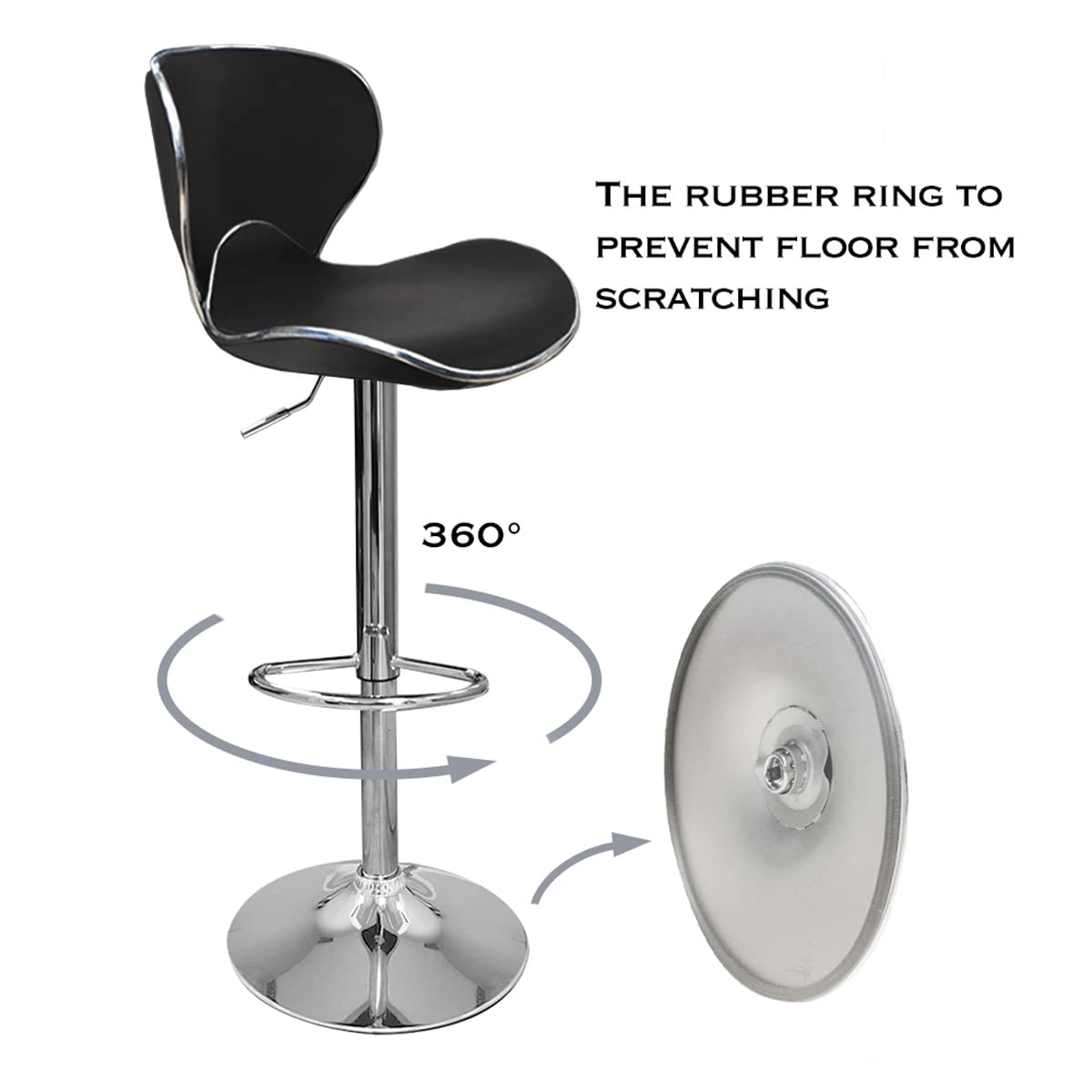 Set of 2 Height Adjustable Hydraulic PU Leather Bar Stool Pub Chair Kitchen Island Counter, with Backrest