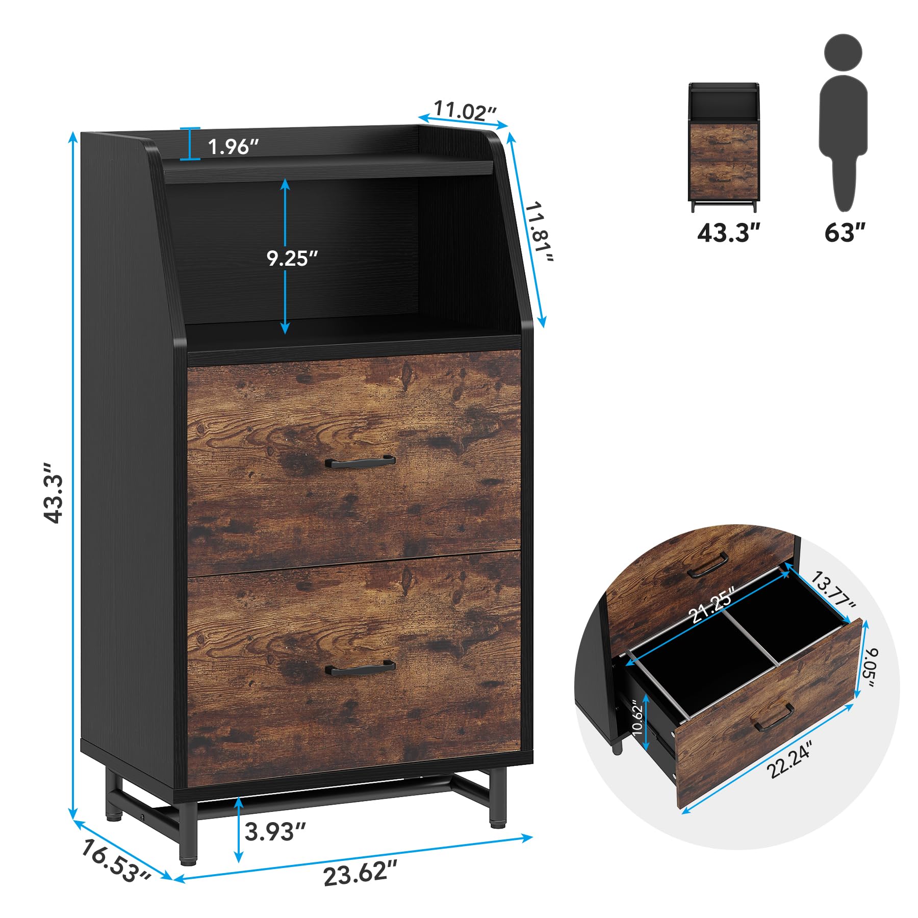 Tribesigns 2 Drawer Lateral File Cabinet, Modern Filing Cabinet with Open Storage Shelves, Wood Storage Cabinet Printer Stand Fits Letter/Legal/A4 Size for Home Office