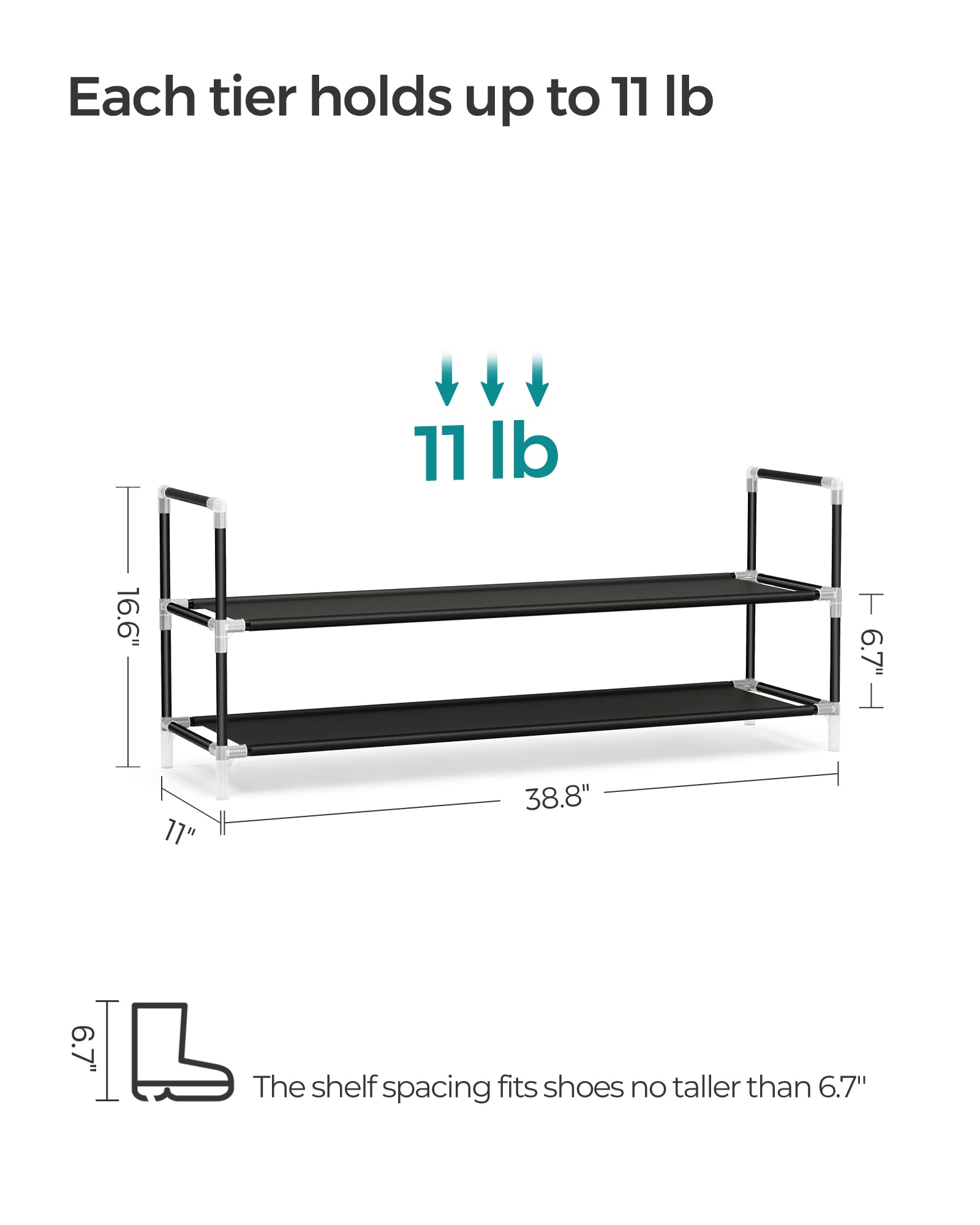 SONGMICS 2-Tier Shoe Rack with Shelves for Closet Entryway, Black ULSH052B01