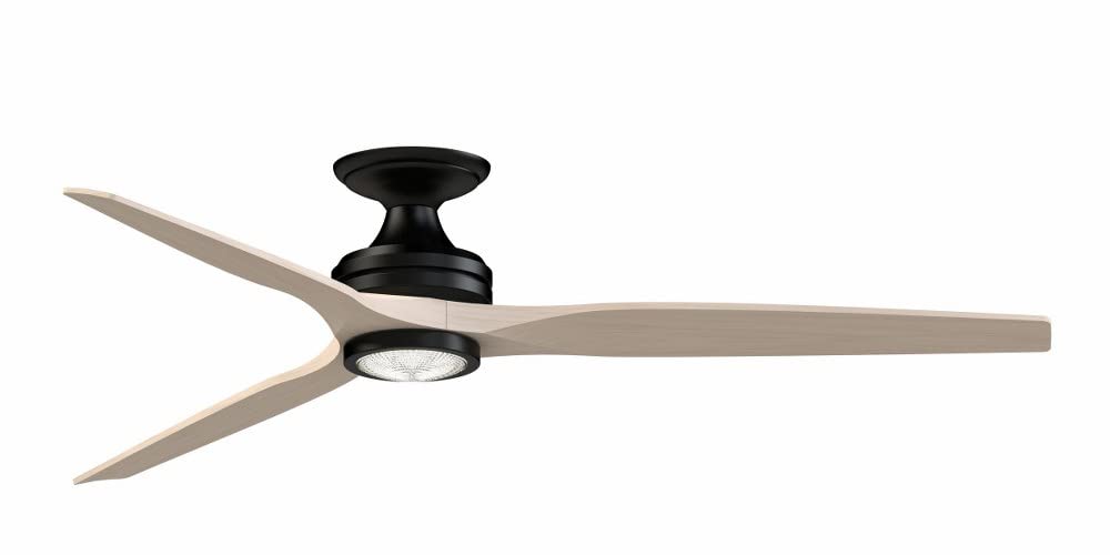 Spitfire - 3 Blade Flush Ceiling Fan with Light Kit-21.08 Inches Tall and 64 Inches Wide-Black Finish-White Washed Blade