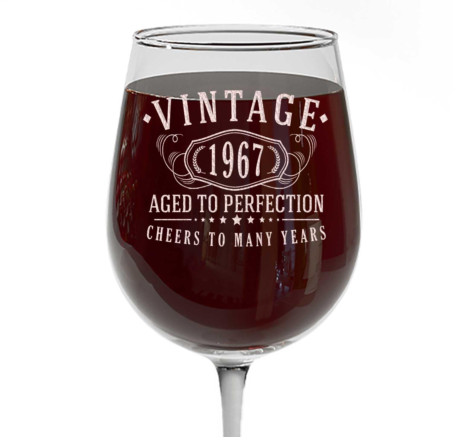 Vintage 1967 Etched 16oz Stemmed Wine Glass - 57th Birthday Gifts for Women - Cheers to 57 years old - 57th decorations for her - Best Engraved Wine Gift ideas Friend Mom - Sister 2.0