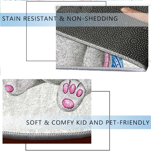 Round Chair Mat for Hard Floors Rabbit Floor Protectors for Chairs White Grey Office Chair Mat with Lip for Carpets 4 FT