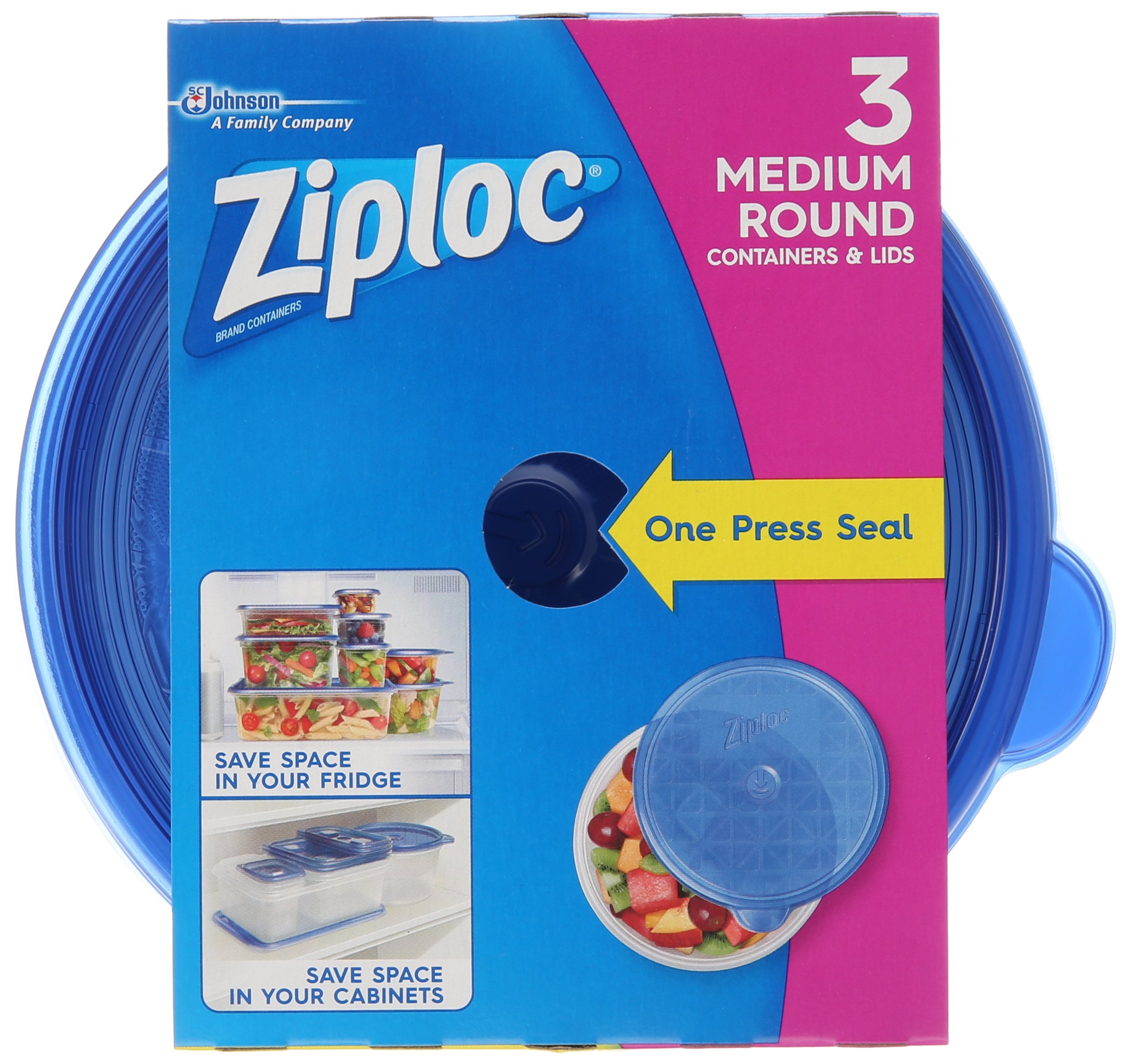 Ziploc Twist N Loc Food Storage Meal Prep Containers Reusable for Kitchen Organization, Dishwasher Safe, Medium Round, 3 Count