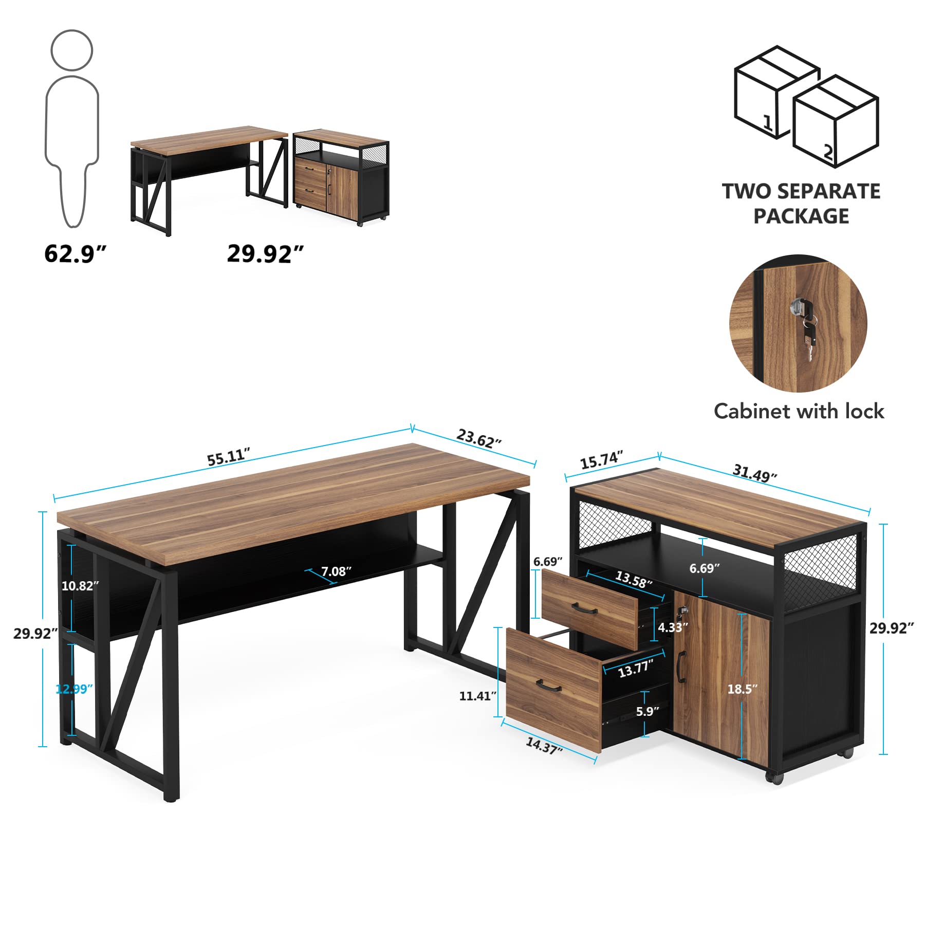 Tribesigns Modern File Cabinet with Drawers for Letter-Size, Lockable lateral Filing Cabinet Printer Stand with Door& Caster for Home Office.Desk Not Included
