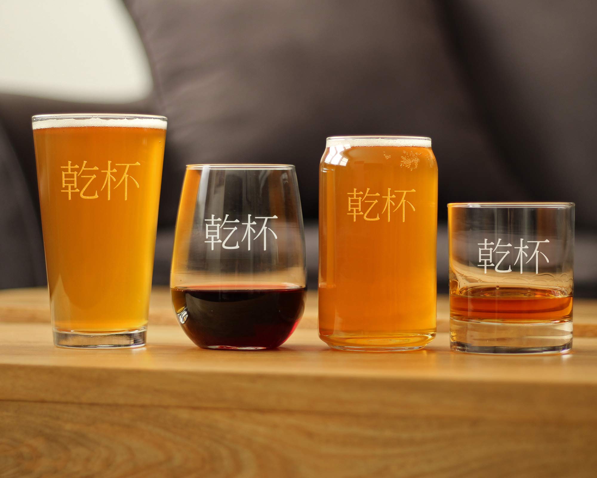 乾杯 - Kanpai - Japanese Cheers - Stemless Wine Glass - Cute Japan Themed Gifts or Party Decor for Women - Large