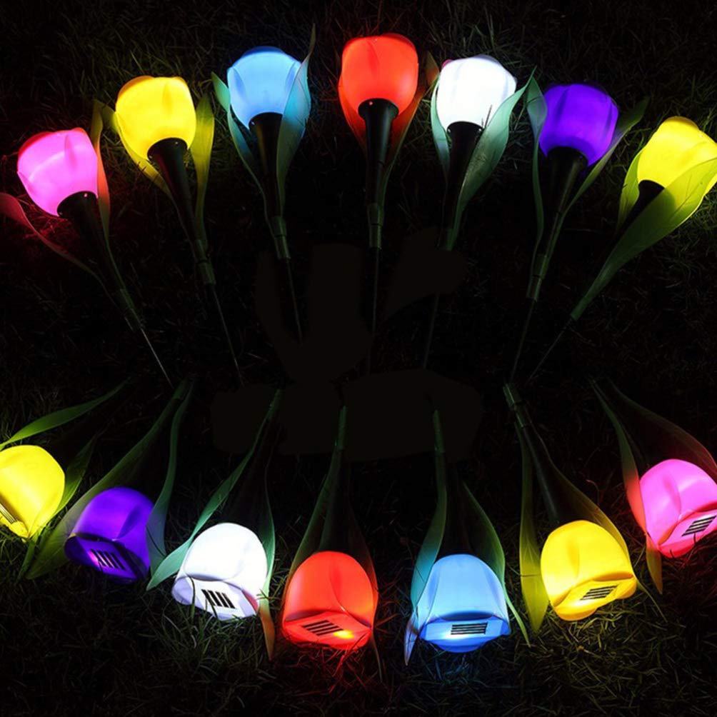 Uonlytech LED Decor 2pcs Solar Lamp Outdoor Solar Powered Lights Outdoor Ground Lights for Outside Flower Lawn Lamp Tulips Light Stakes Pathway Solar Lights Outdoor Light Led
