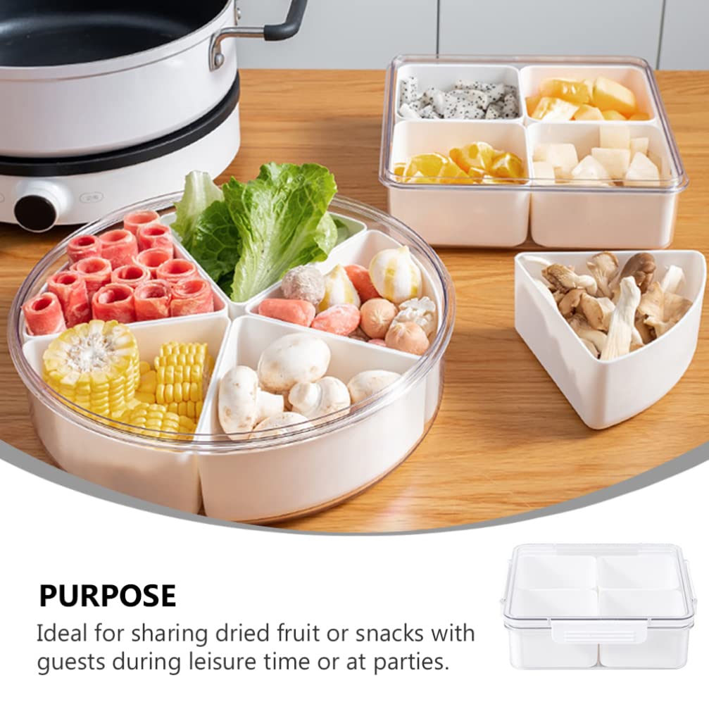 Yardwe Sealed Box with lid,1PC Reusable Snack Container with 4 Compartment Dispenser and Lid,Plastic Organizer(Square Tray)