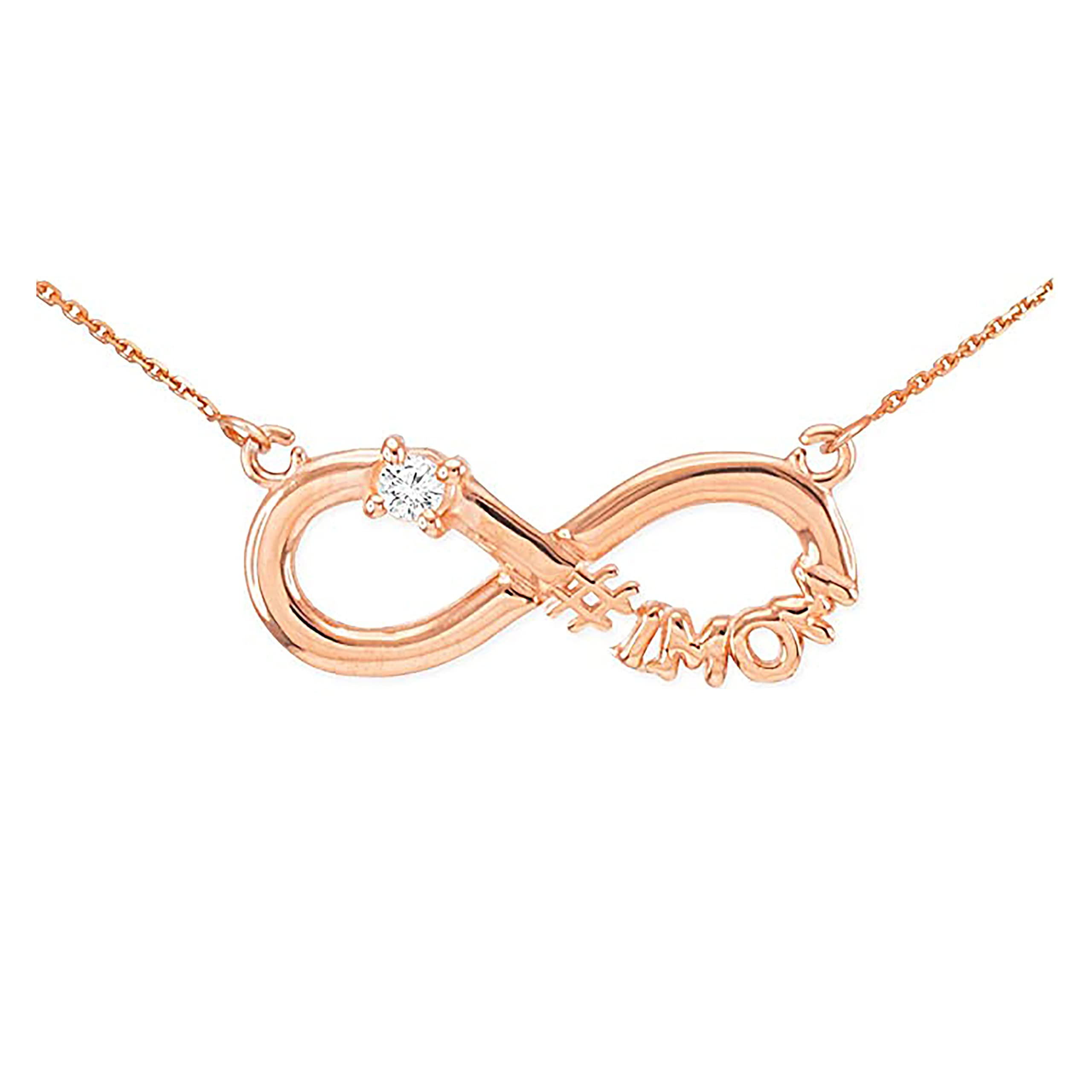 Sideways Crosses Dainty 14k Rose Gold #1 Mom Birthstone CZ Infinity Pendant Necklace