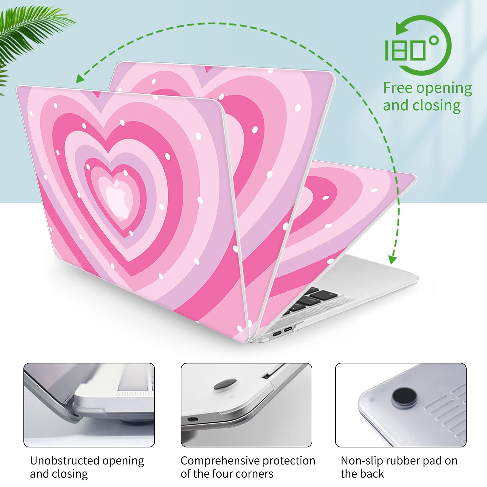 Seorsok Compatible with MacBook Air 13 Inch Model A1932 A2179 M1 A2337 Touch ID Release 2020 2019 2018 Plastic Hard Shell Case Protective Cover with 2 Pieces Pink Keyboard Cover Cute Lovely Heart