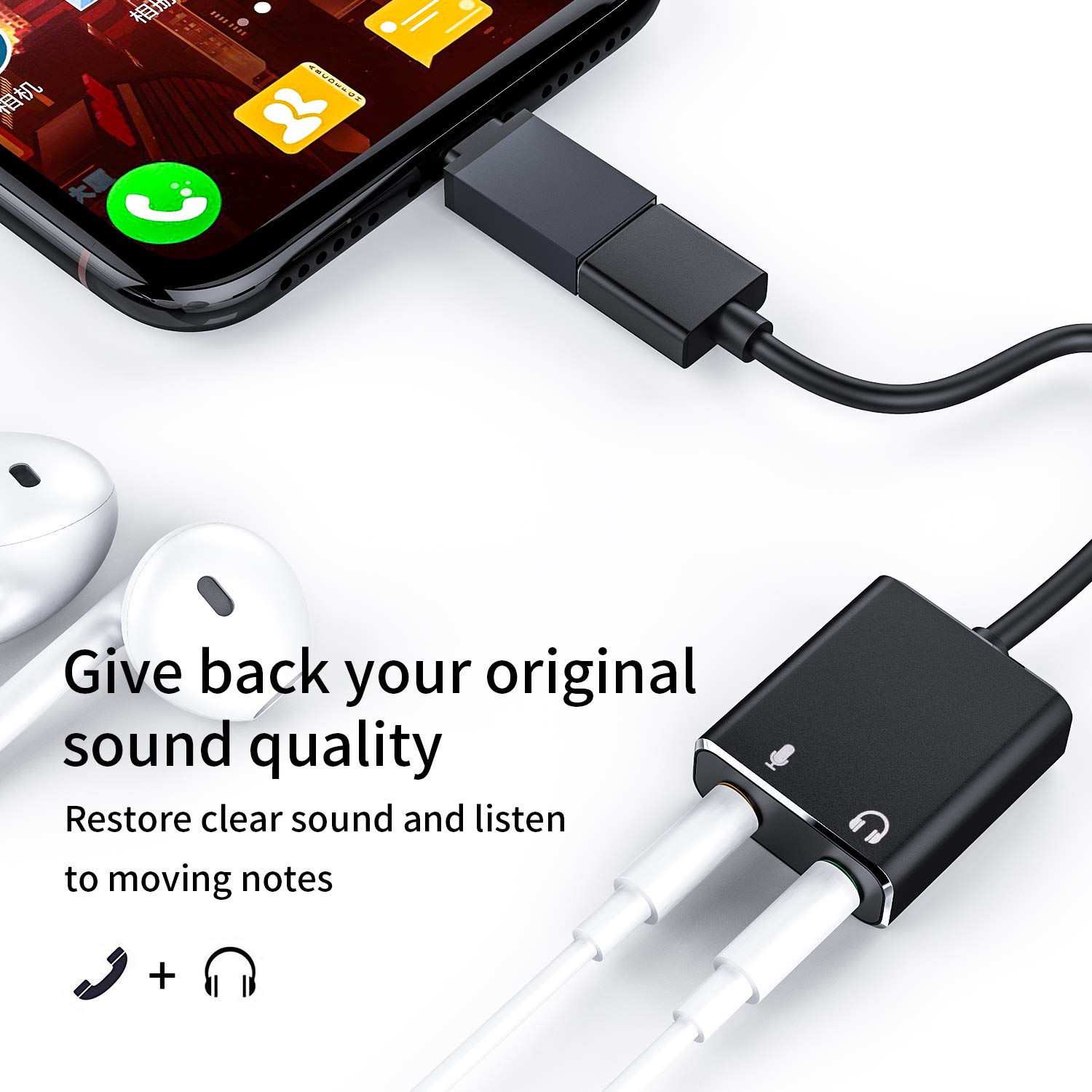 USB Audio Adapter External Stereo Sound Card with 3.5mm Headphone and Microphone Jack, Suitable for Windows, Mac, Linux, PC, Mobile Phone, Laptop, Desktop (with Type-c Adapter)
