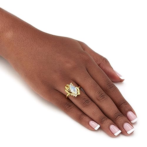 PalmBeach Yellow Gold-Plated Marquise Cut Aurora Borealis Crystal Ring Sizes 5-10 Size 7