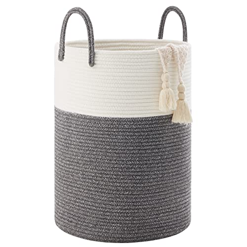 YOUDENOVA Cotton Rope Laundry Hamper Basket, 58L Tall Woven Collapsible Baskets for Blanket Organizing Clothes Hamper for Laundry Room Storage