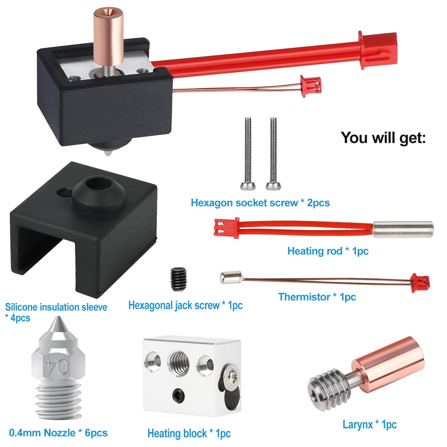 Sprite Extruder Upgrade Heater Block Kit for Creality, Ender 3 S1 Pro Hotend with 5 Copper Plated Nozzles and 4 Silicone Socks, Fit for Ender 3 S1, Ender 3 S1 Pro, CR10 Smart Pro