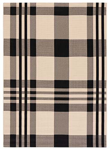 SAFAVIEH Courtyard Collection Accent Rug - 4' x 5'7", Black & Bone, Plaid Design, Non-Shedding & Easy Care, Indoor/Outdoor & Washable-Ideal for Patio, Backyard, Mudroom (CY6201-216)
