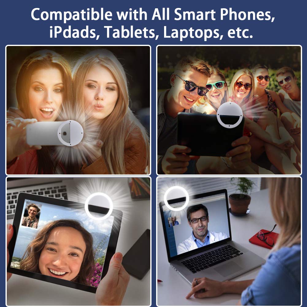 Selfie Light for iPhone & Android,LVYOUIF Portable Clip on Ring Selfie Light Flash with 36 Rechargeable LED for Phone Laptop iPad Photography Camera Video Girls Makeup(White)