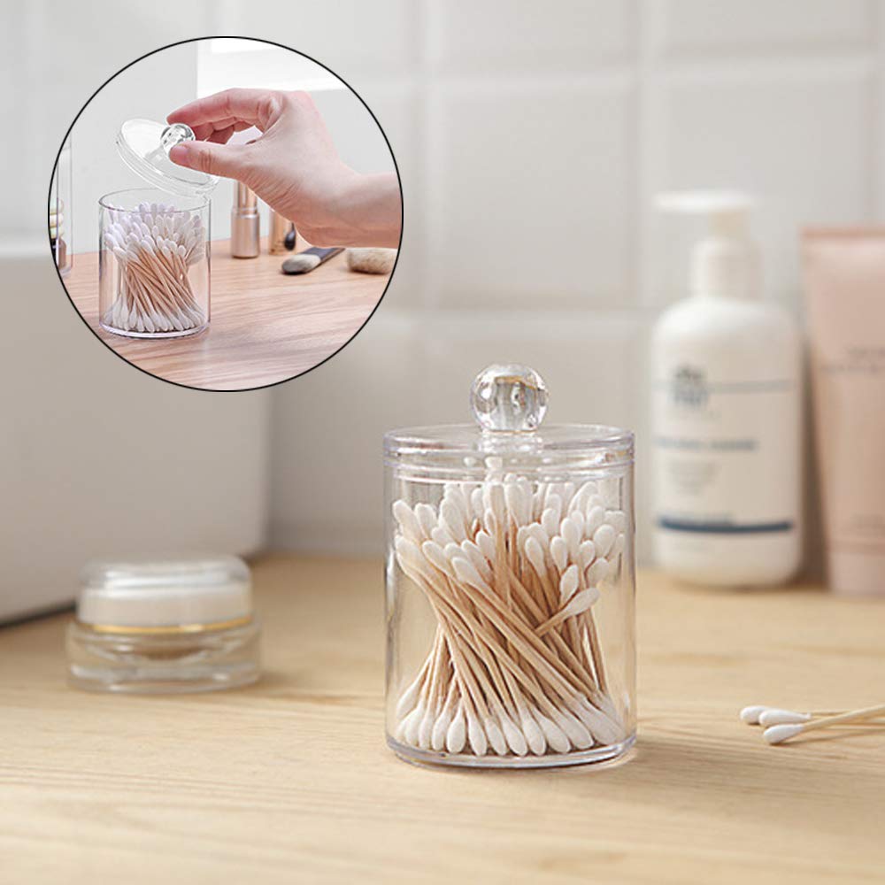 Twdrer Premium Small 2 Pack Quality Clear Plastic Qtip Dispenser Jars with Lids,Cotton Swab Cotton Ball Cotton Rounds Swab Holder Canister for Bathroom Accessories
