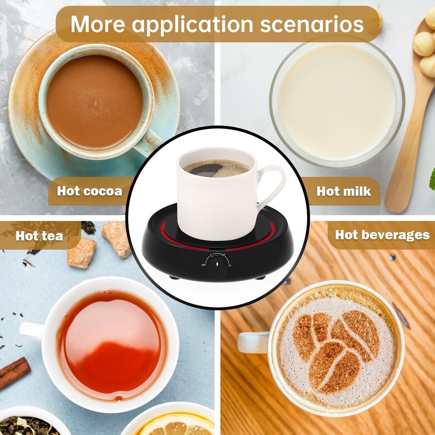 XUKEIB Coffee Mug Warmer for Desk Auto Shut Off, Candle Wax Melt Warmer for Jar Candles, Safely Releases Scents Without a Flame, Electric Self Heated Plate for Heating Milk, Tea, Hot Chocolate