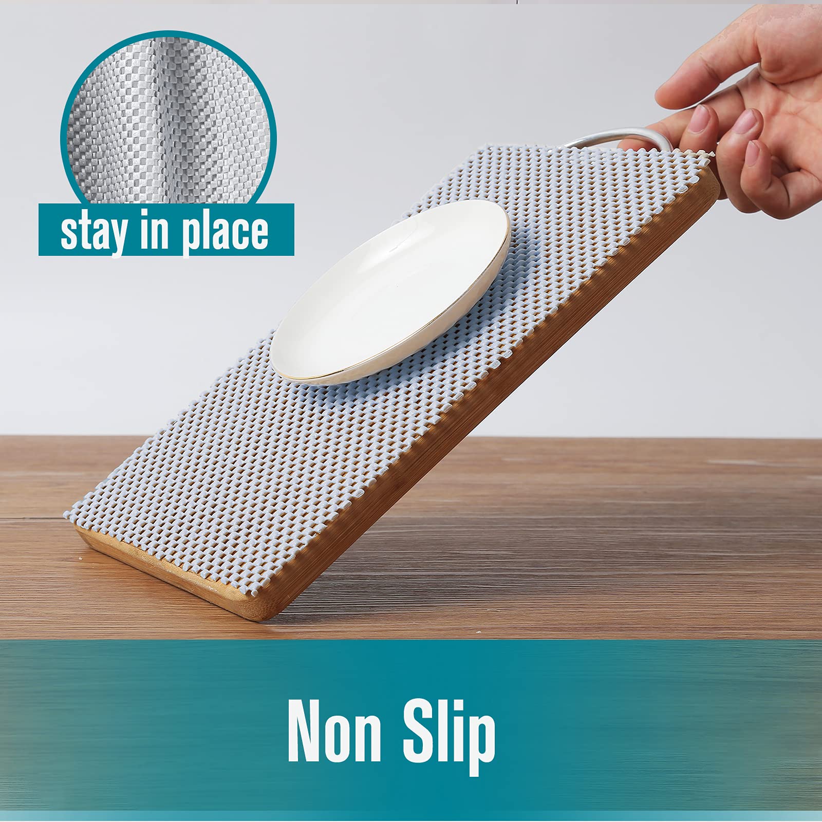 White and Clear Shelf Cabinet Liner, Drawer Liners Non-Adhesive 12 in X 20 Ft, Strong Grip Non Slip Shelving Liner for Kitchen Cabinets, Easy Install Storage, Drawers, Shelves Kitchenware Tableware L