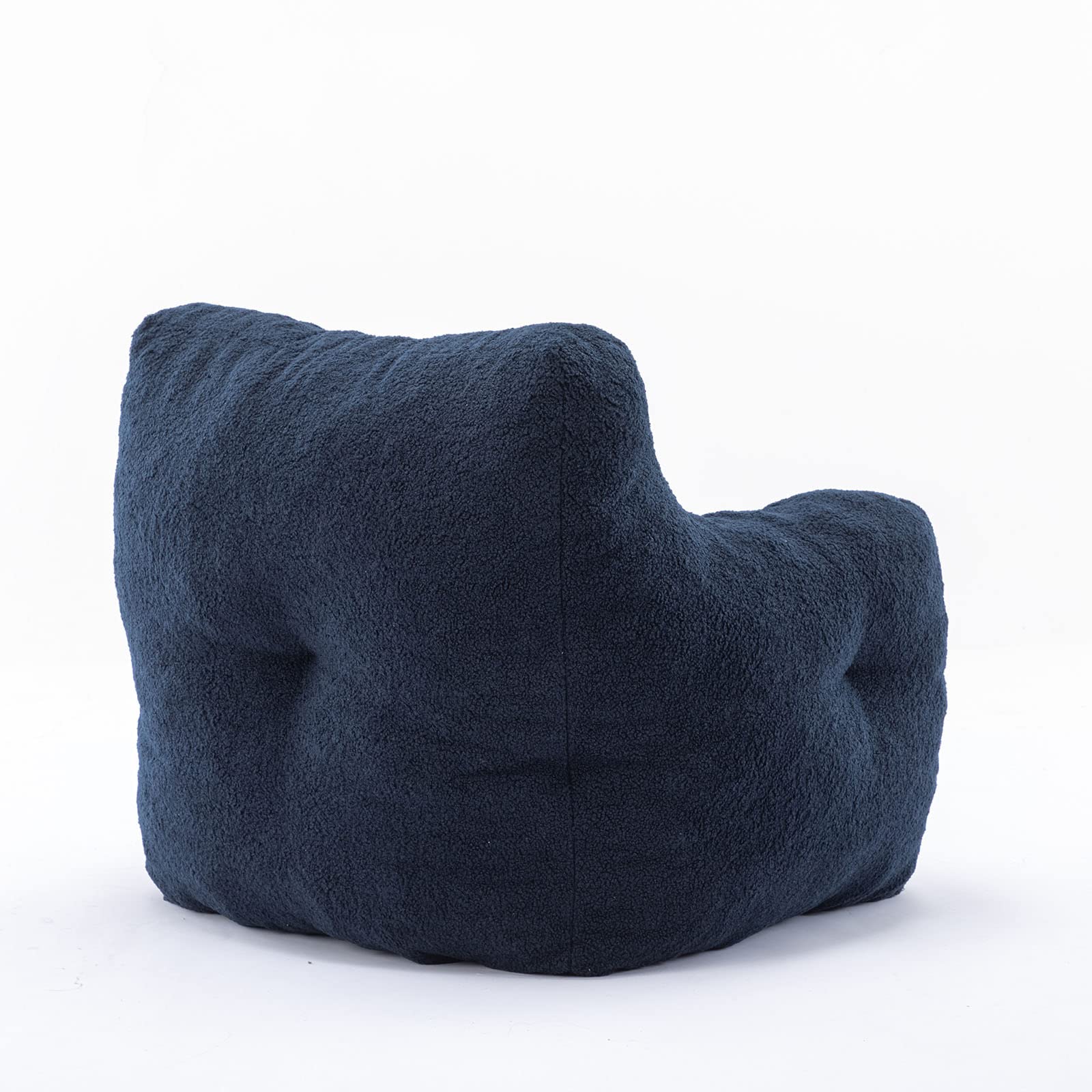 Soft Tufted Bean Bag Chairs for Adults, Medium Teddy Fabric Bean Bags with Arms, Dark Blue