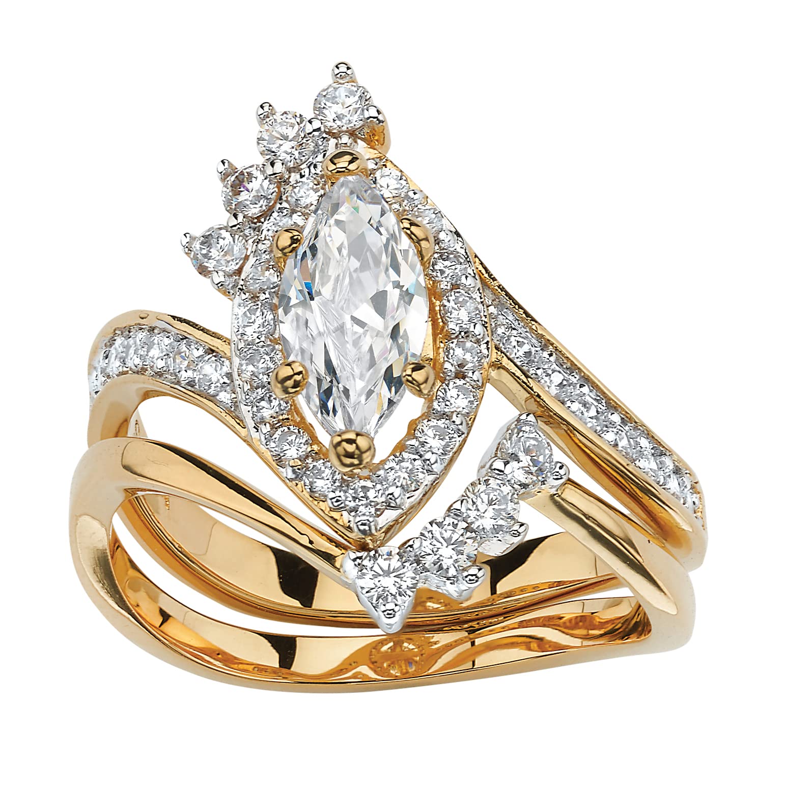 PalmBeach Yellow Gold-plated Marquise Cut Cubic Zirconia Bridal Ring Set Sizes 6-9 Size 9