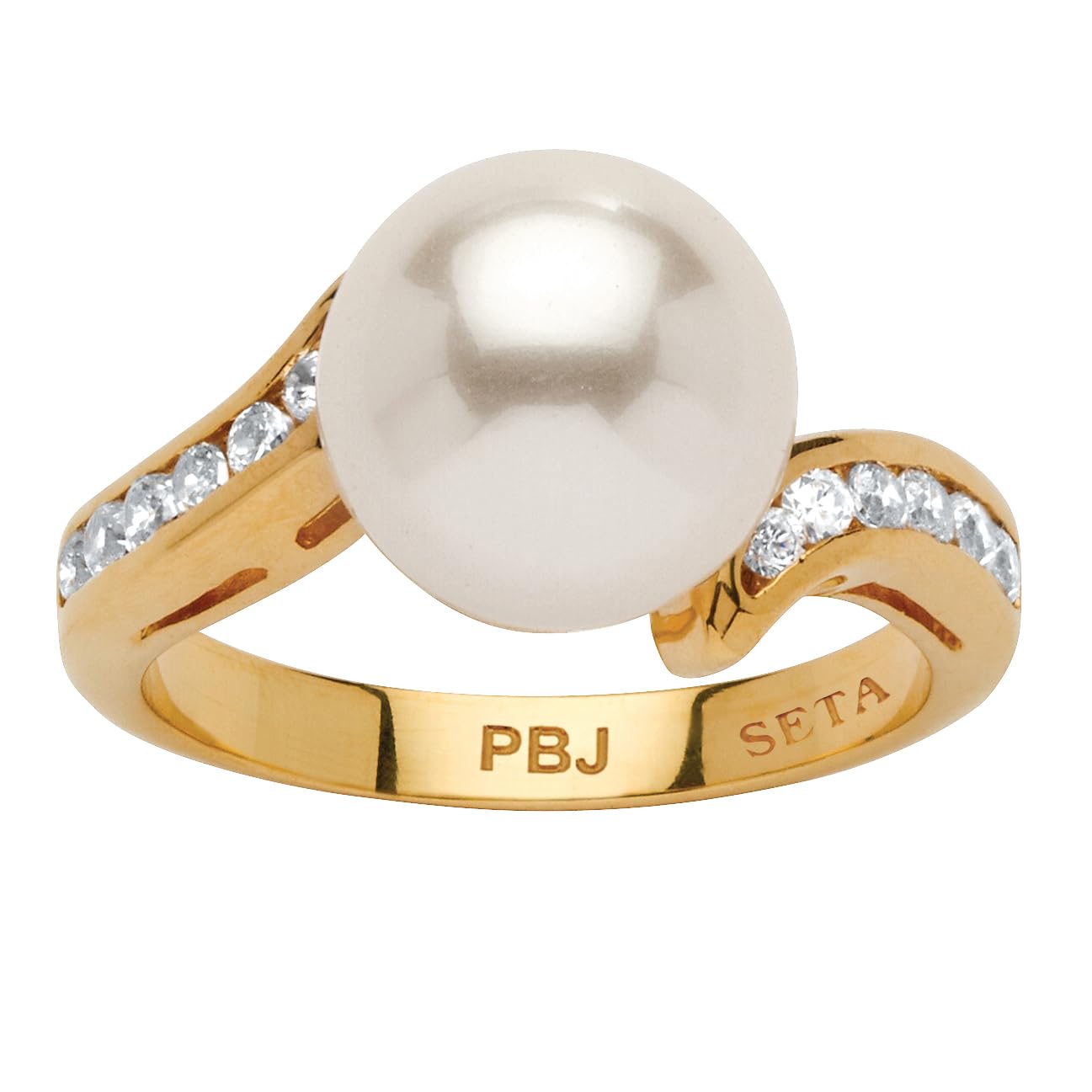 PalmBeach Yellow Gold-Plated Round Simulated Pearl and Round Cubic Zirconia Ring Sizes 5-10 Size 7