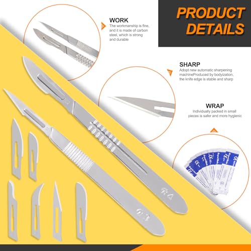 Rustark 44Pcs #11#23 Surgical Grade Blades Sterile Scalpel Blades with #3#4 Scalpel Knife Handle Assortment Kit for Biology, Lab Anatomy, Practicing Cutting, Art Crafts