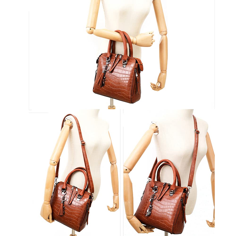 Women Handbag PU Leather Top Handle Satchel Shoulder Bags Messenger Tote Bag for Ladies 4 Pcs Set-Red
