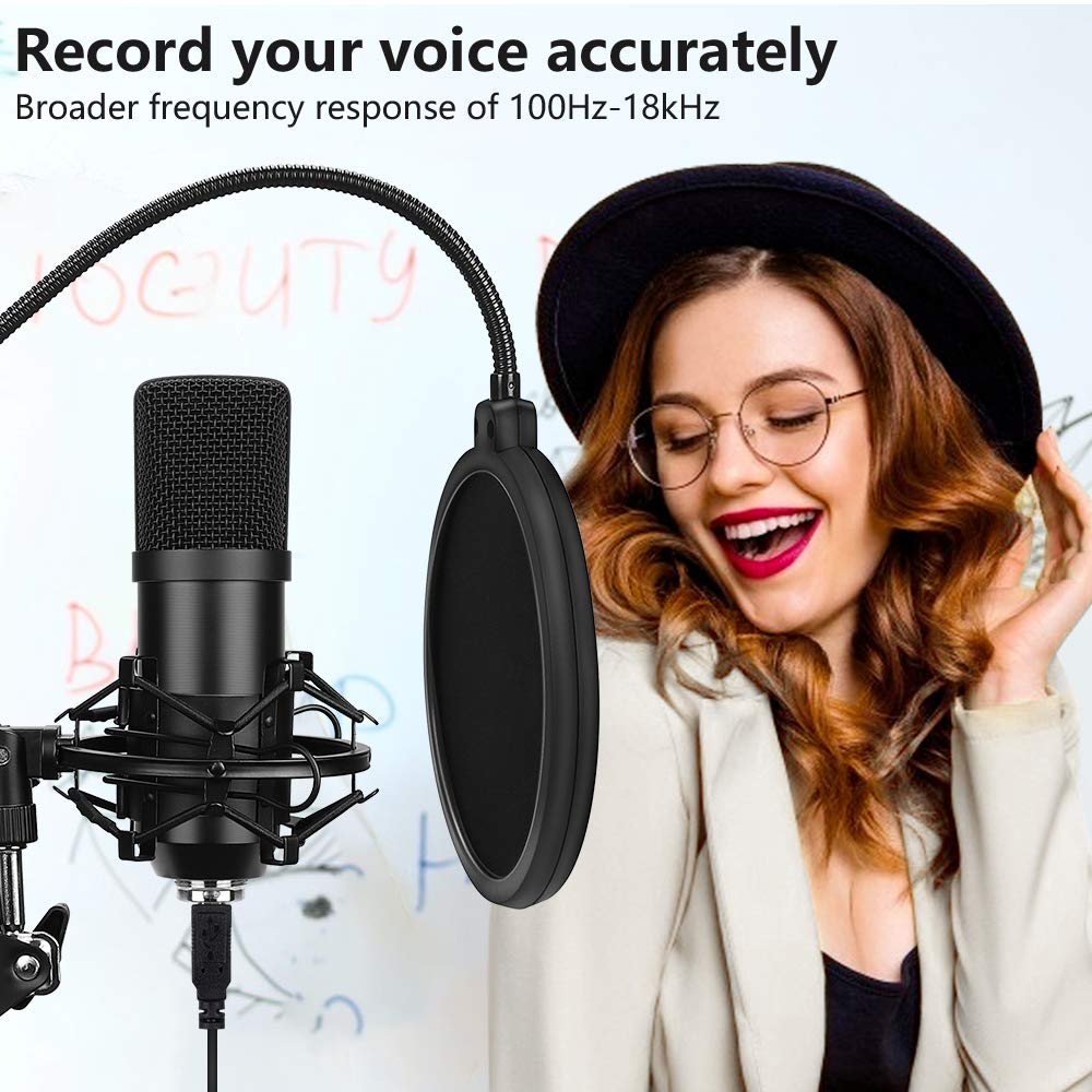 USB Condenser Microphone, Travor 192KHZ/24Bit Plug & Play PC Streaming Mic, USB Microphone Kit with Professional Sound Chipset Boom Arm Set, Studio Cardioid Mic for Recording YouTube Gaming Podcasting