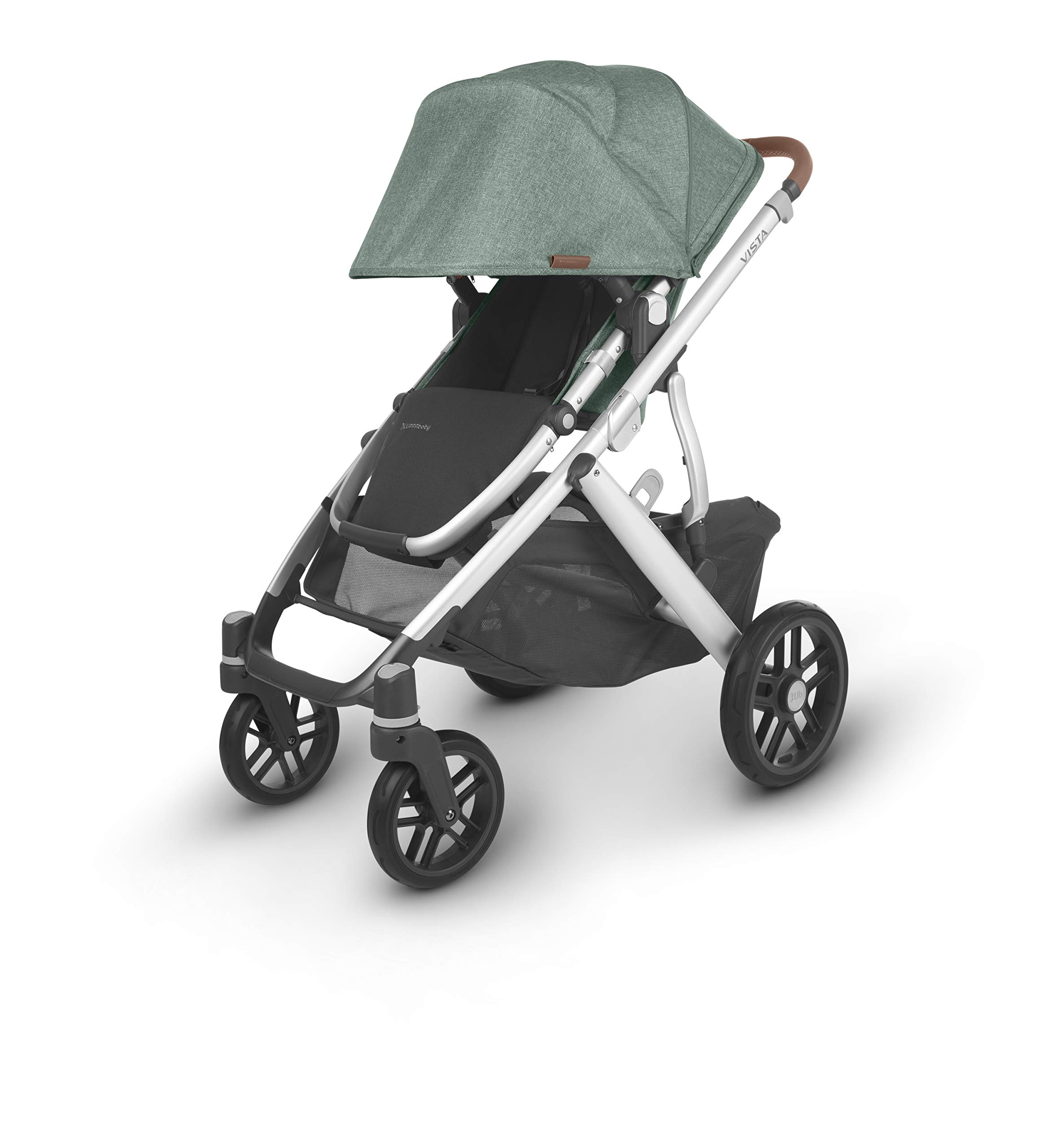 UPPAbaby Vista V2 Stroller - Emmett (Green Melange/Silver/Saddle Leather) + Piggyback for Vista & Vista V2