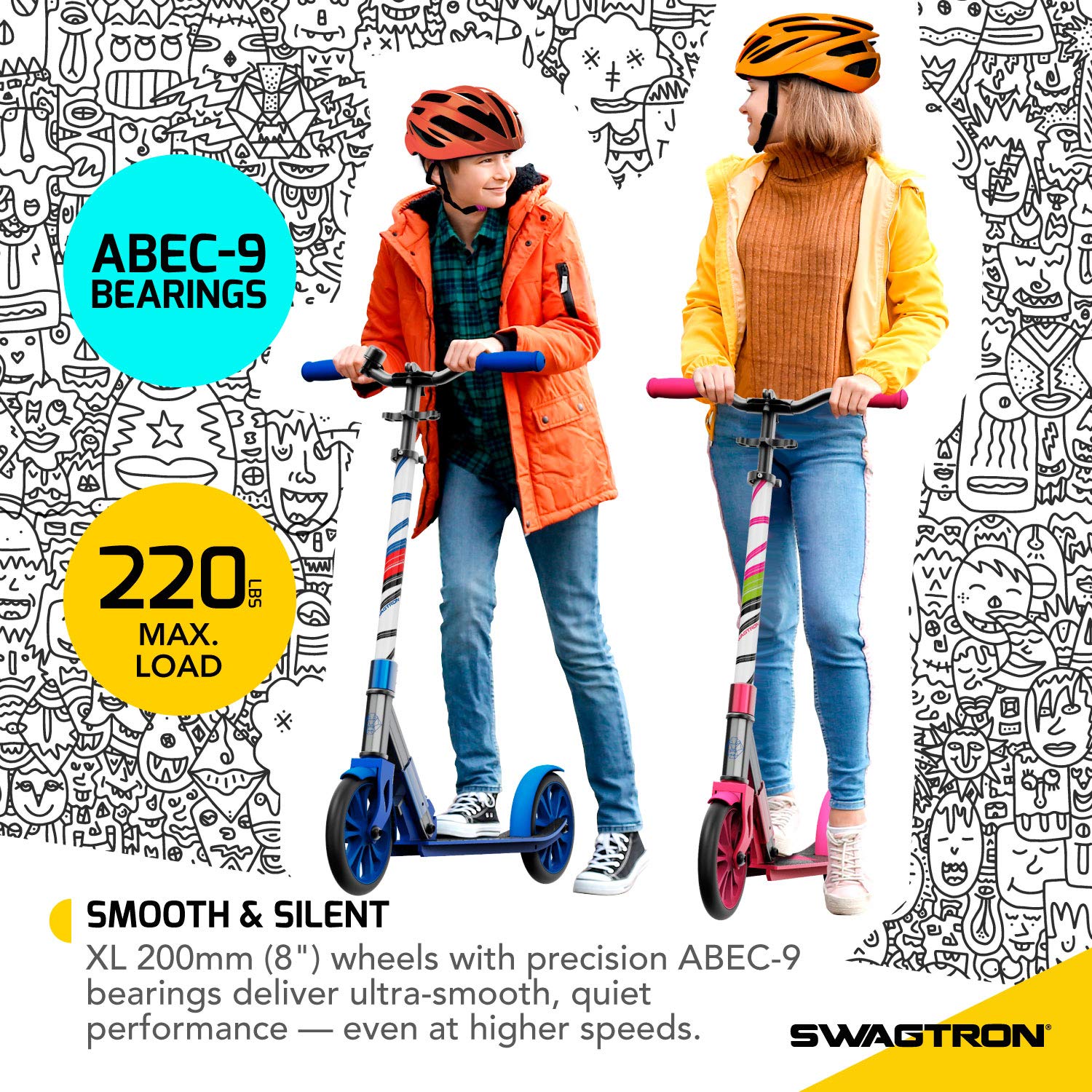 Swagtron K8 Titan Foldable Commuter Kick Scooter for Adults & Teens, Height-Adjustable, ABEC-9 Wheel Bearings, Cobalt Gray
