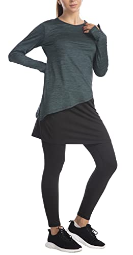 Women Running Shirts Yoga Top Long Sleeve Workout Tee with Thumb Holes Quick Dry Sweatshirt Activewear Tops Side Slit Black M