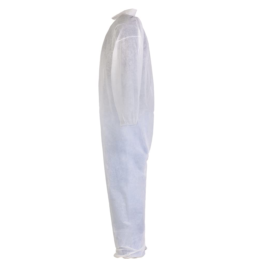 TRONEX 25 Pack Multilayer Nonwoven Disposable Coveralls with Open Ankles & Elastic Cuffs, White Disposable Jumpsuits (Extra Large)