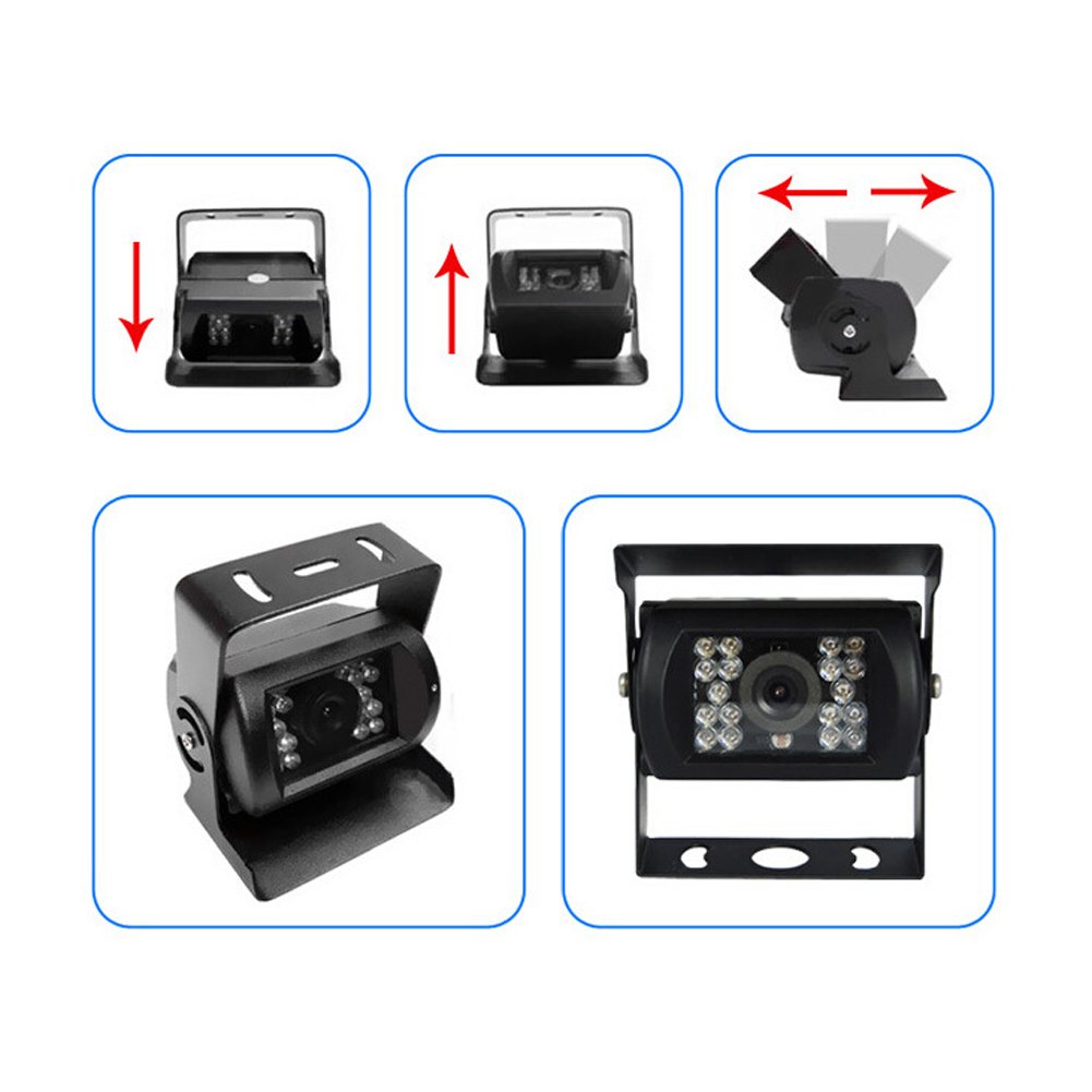 Vehicle Backup Camera and 7 inch Screen Monitor System 12V/24V,2 x IR Night Vision Car Reverse Rear View Mirror Camera Kit with 4 Pin 15m 20m Cable for RV Bus Semi Truck Trailer 5th Camper