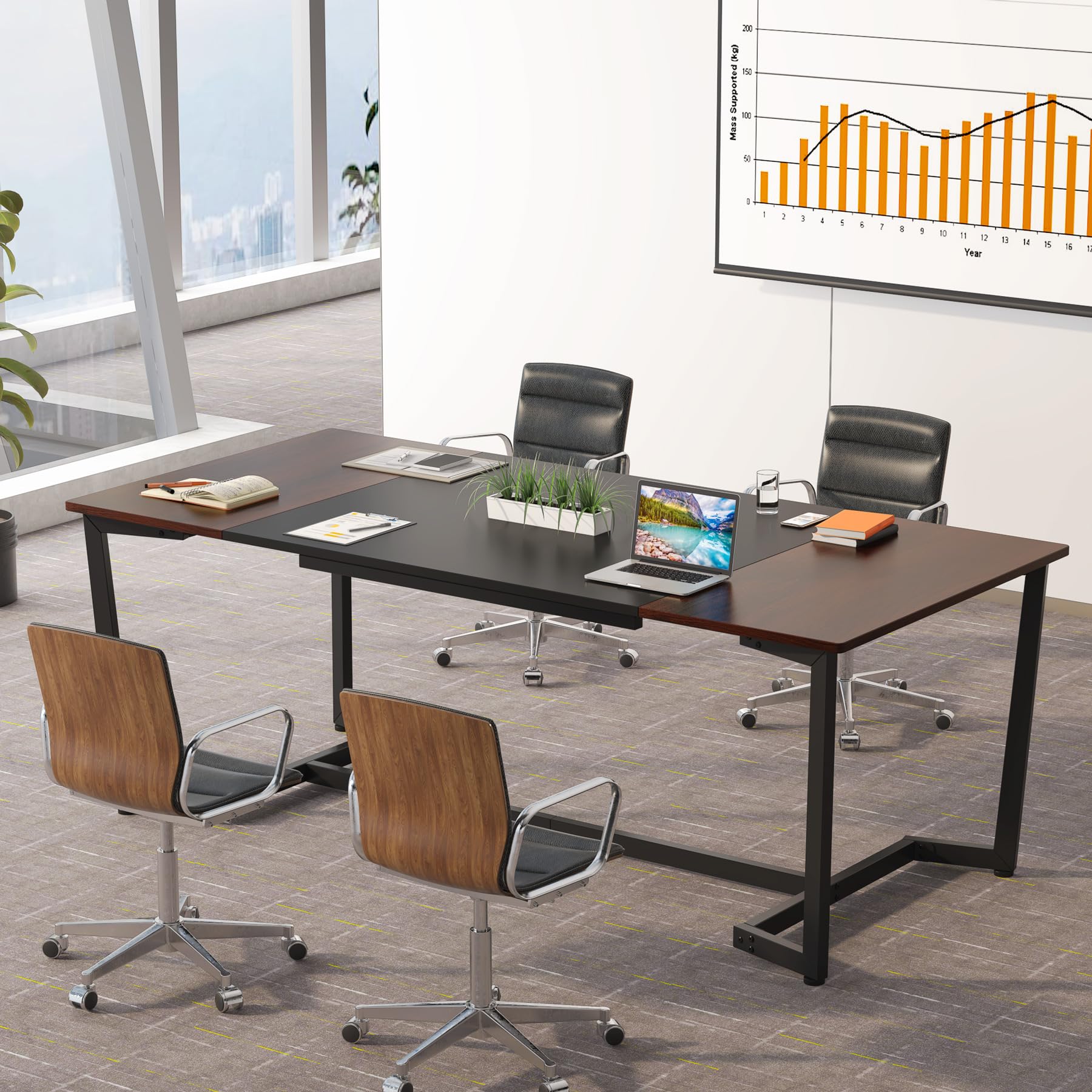 Tribesigns 6FT Conference Table, 70.8L x 31.5W inch Meeting Table for Office Conference Room, Modern Rectangular Seminar Training Table, Metal Frame, Rustic Brown/Black