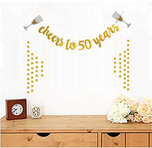 Ucity Gold Glitter Cheers to 50 Years Banner for 50th Birthday Wedding Anniversary Party Decoration (50th)