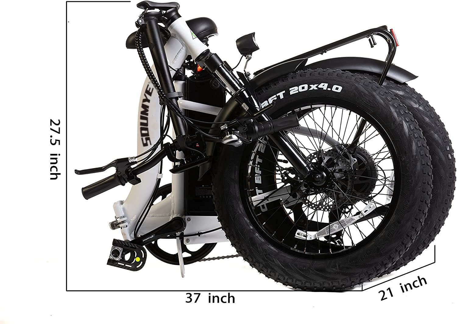 Soumye 48V500W13AH 20" x4.0 Folding Fat Tire Snow E-Bike Mountain Electric Bicycle Beach Cruiser Foldable Bike (Step Over Orange)