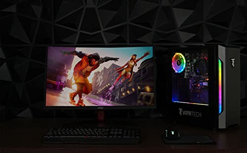ViprTech Whiteout Gaming PC Desktop Computer - AMD Ryzen 5 5600G (12-Core 4.4Ghz), AMD Radeon RX Vega 7 Graphics, 16GB DDR4 RAM, 128GB NVMe SSD, 1TB HDD, WiFi, RGB, Win 10 Pro, Warranty, Black