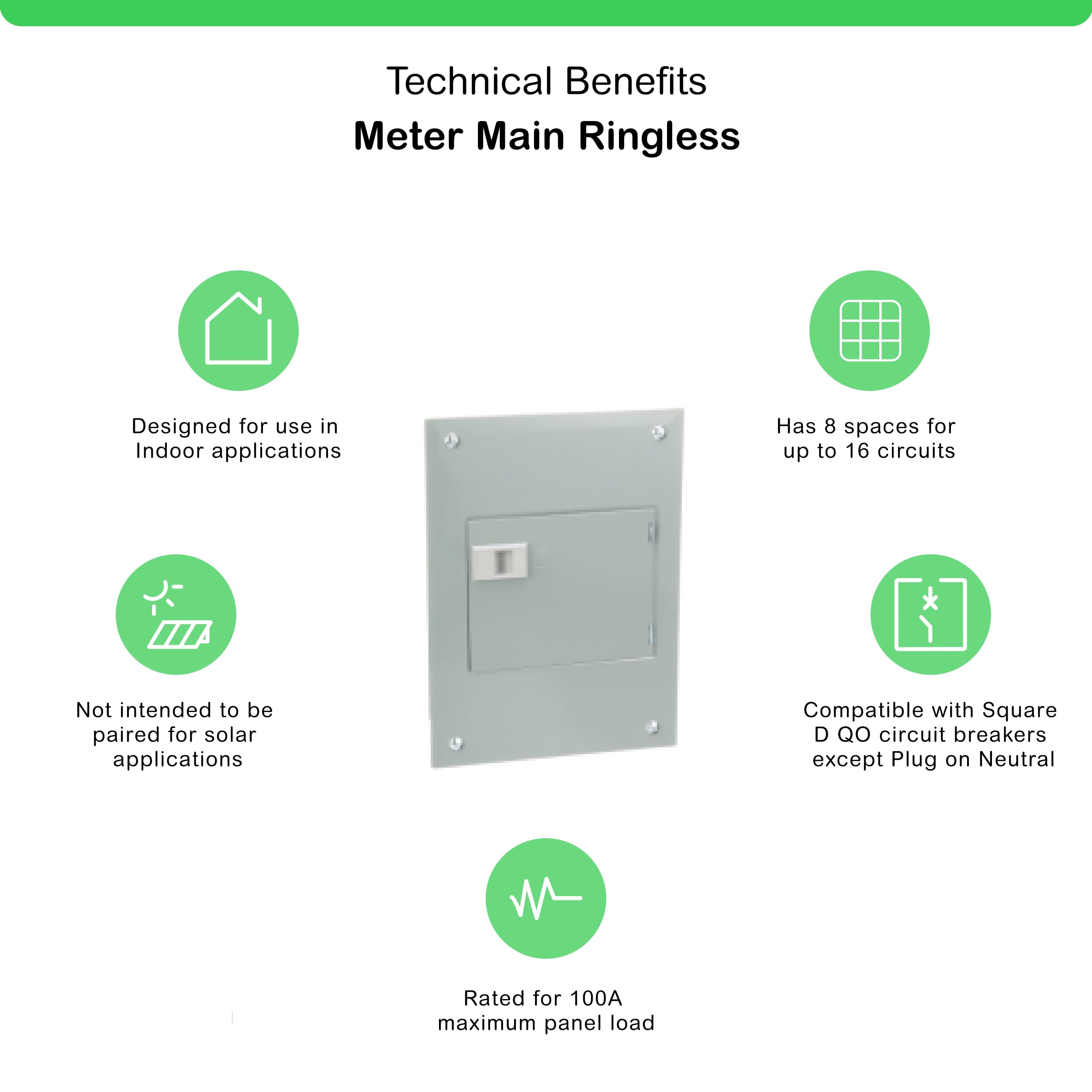Square D - QO816L100DF QO 100-Amp 8-Spaces 16-Circuit Indoor Flush Mount Main Lugs Load Center with Cover and Door