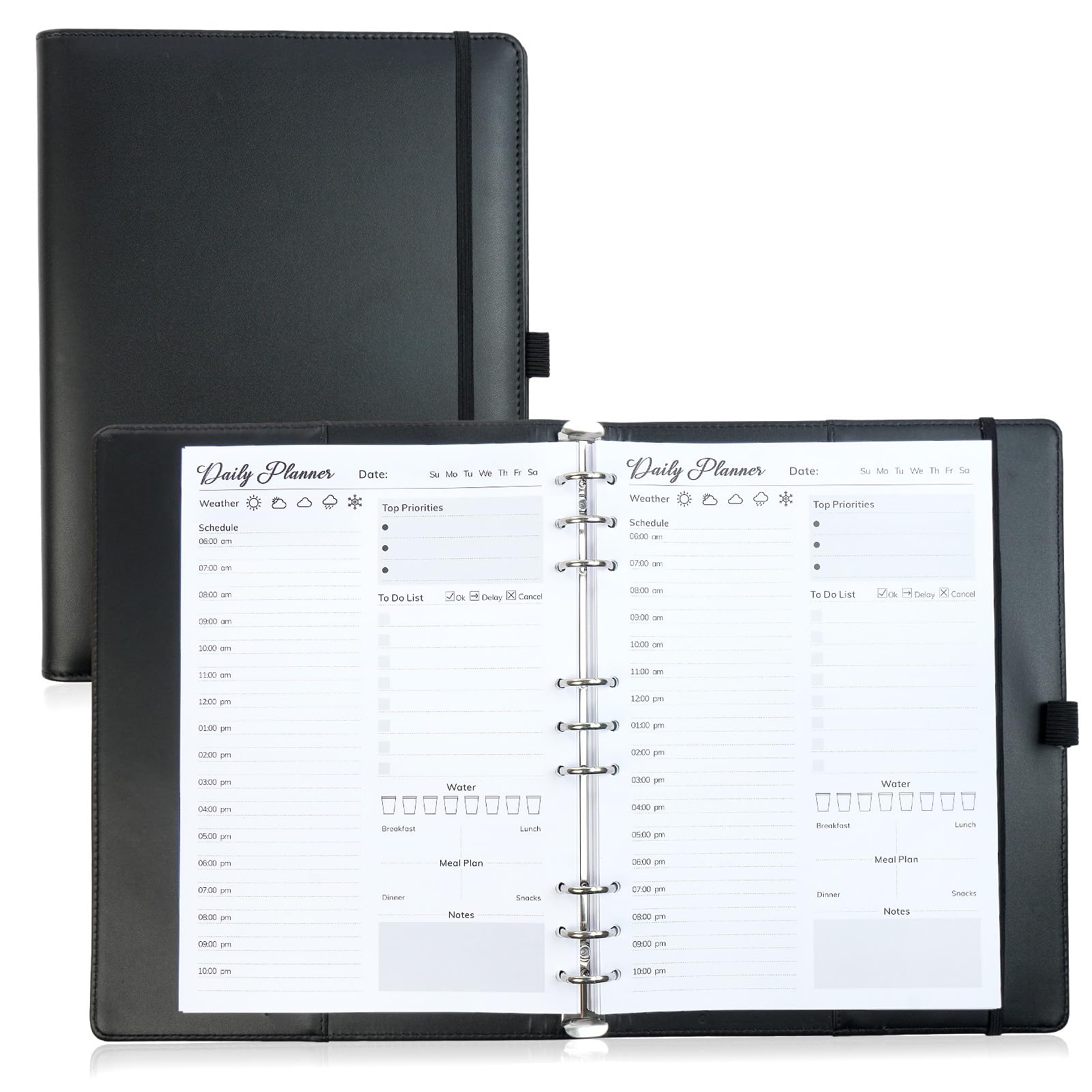 Yagamii Daily Planner Undated, To Do List Notebook with Hourly Schedule, Soft Faux Leather Cover Notebook, 2024 Academic Planner Habit Tracker, Calender Organizer Journal for Men & Women, Clear