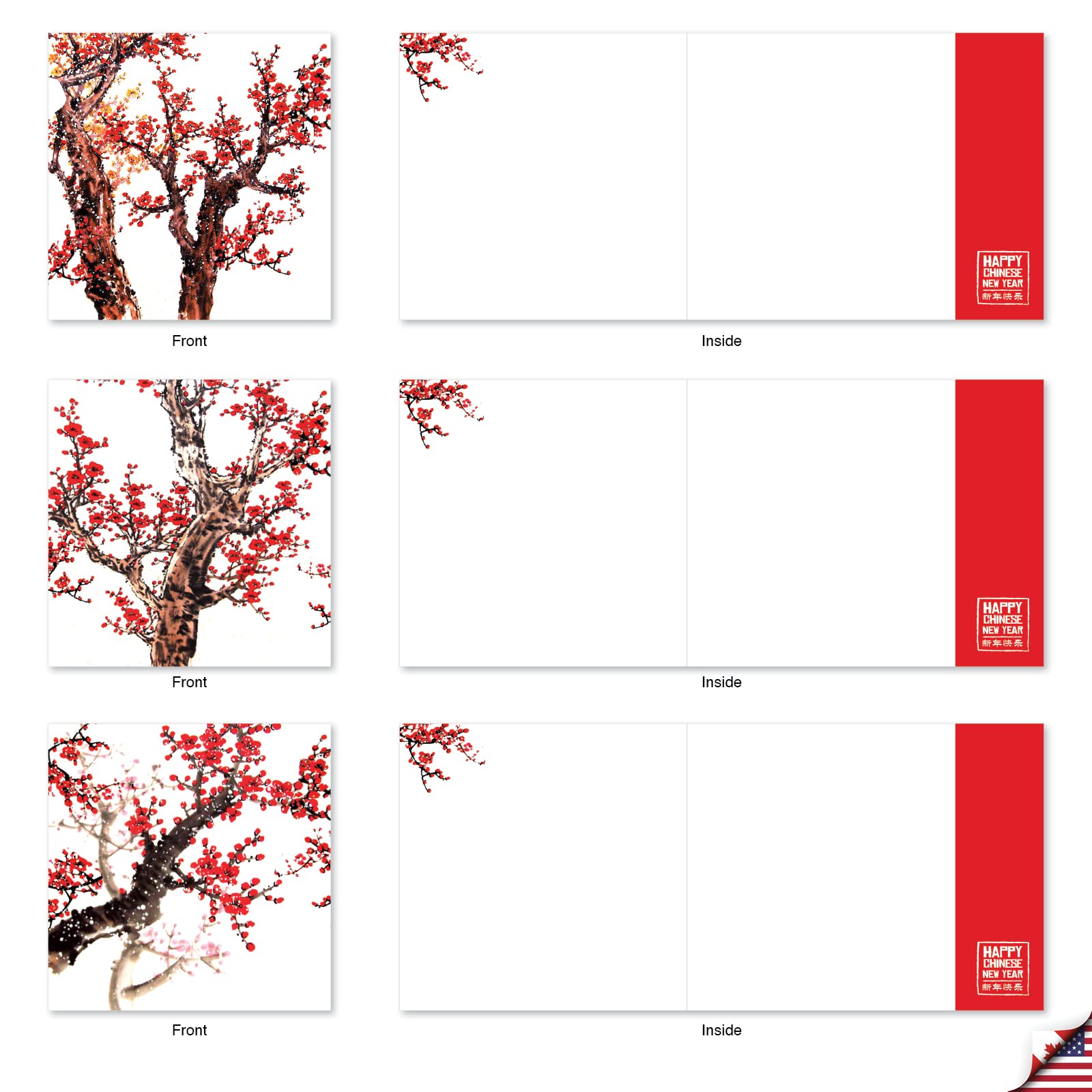 The Best Card Company - 10 Lunar New Year Cards (4 x 5.12 Inch) - Assorted Notecards with Envelopes, Colorful Bulk Boxed Set - Cheers and Cherries AMQ5072CNG-B1x10