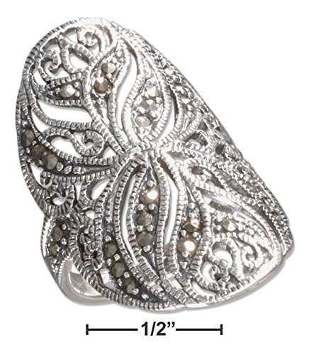 Sterling Silver Large Wide Floral Marcasite Ring Size 9(Sizes 6,7,8,9)