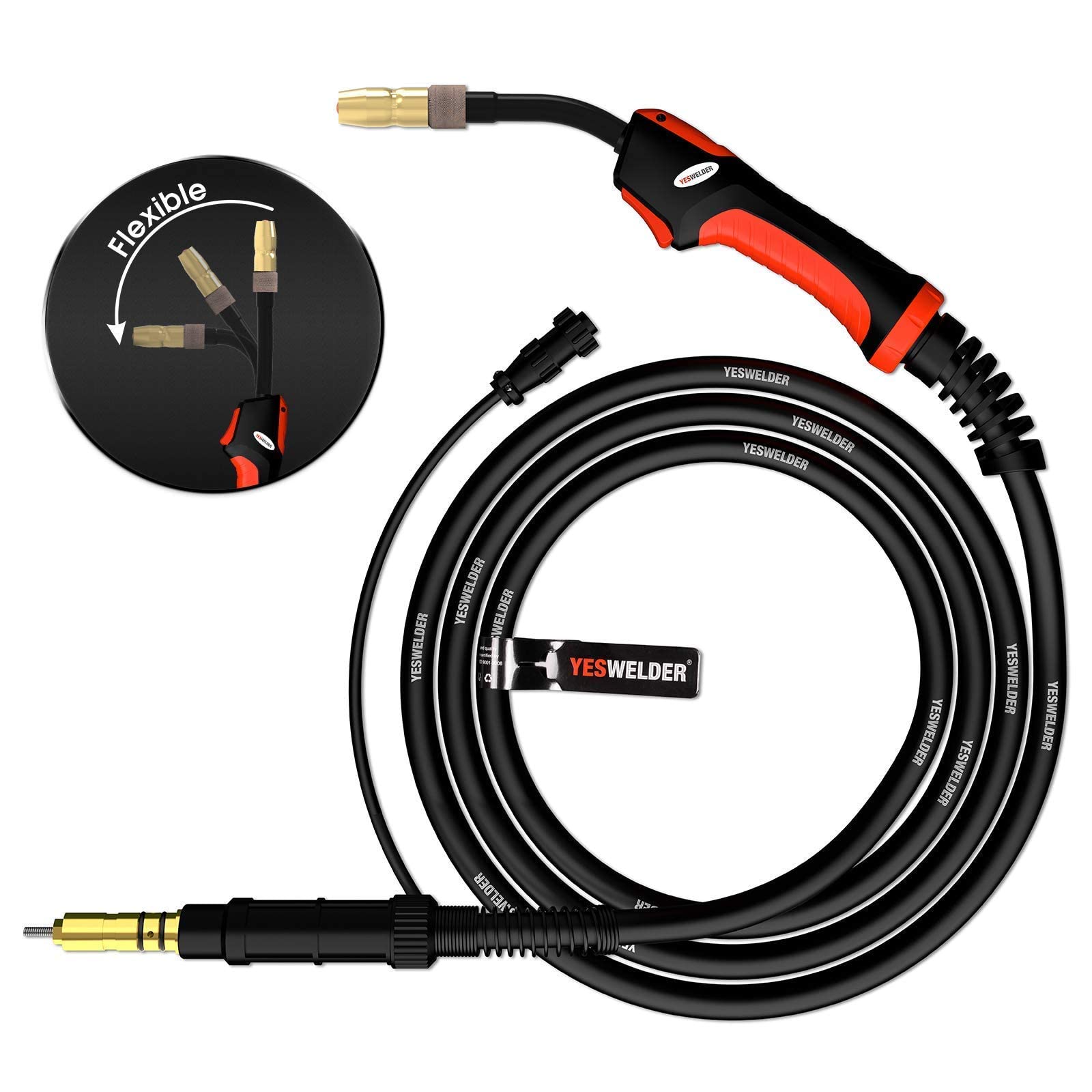 YESWELDER Flexible Neck Mig Welding Gun Torch Stinger 10ft(3m) 150A Replacement for Miller M-10 195605 M-15 249040&MIG Welding Gun Accessory Kit .035" Tip-Nozzle-Diffuser