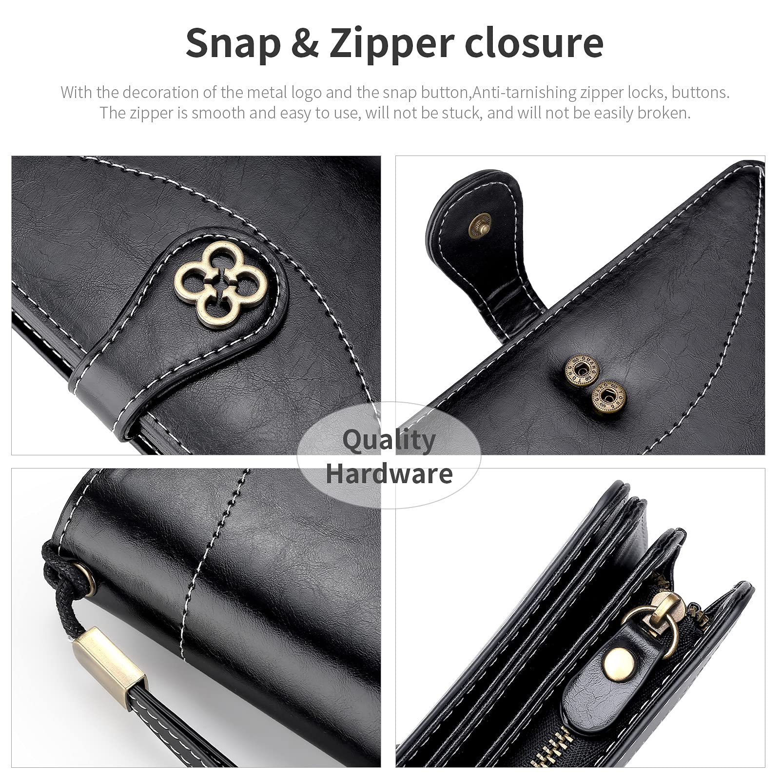 Womens Leather Wallet Ladies Wallets With Rfid Protection Black Large Capacity Trifold Change Purse Checkered Wallet Card Holder Wristlet Wallets For Women Zip Stitch Wallet